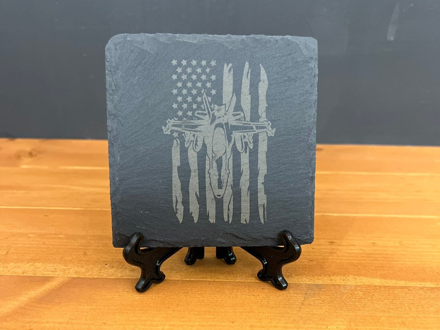 Laser Engraved Slate Coaster with the United States Flag with F-18 des ...